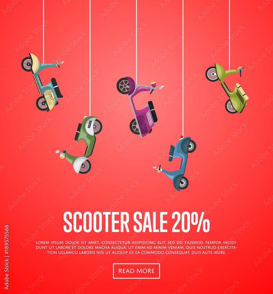Scooter sale poster with motorbikes on red background. Personal ...