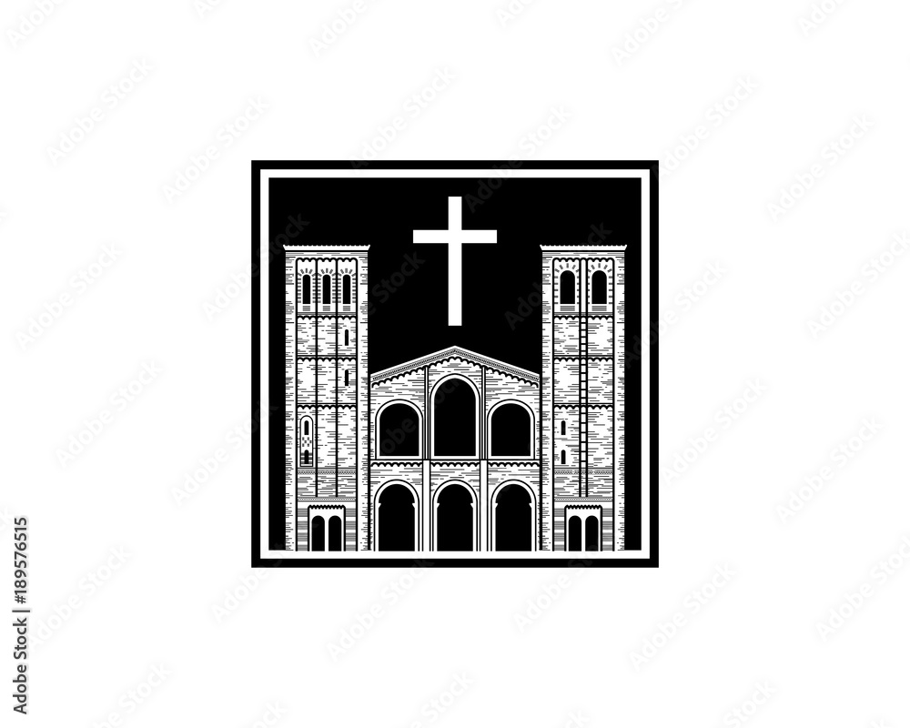 Square Religion or Chruch Buiding for Pray with Two Towers and Cross ...