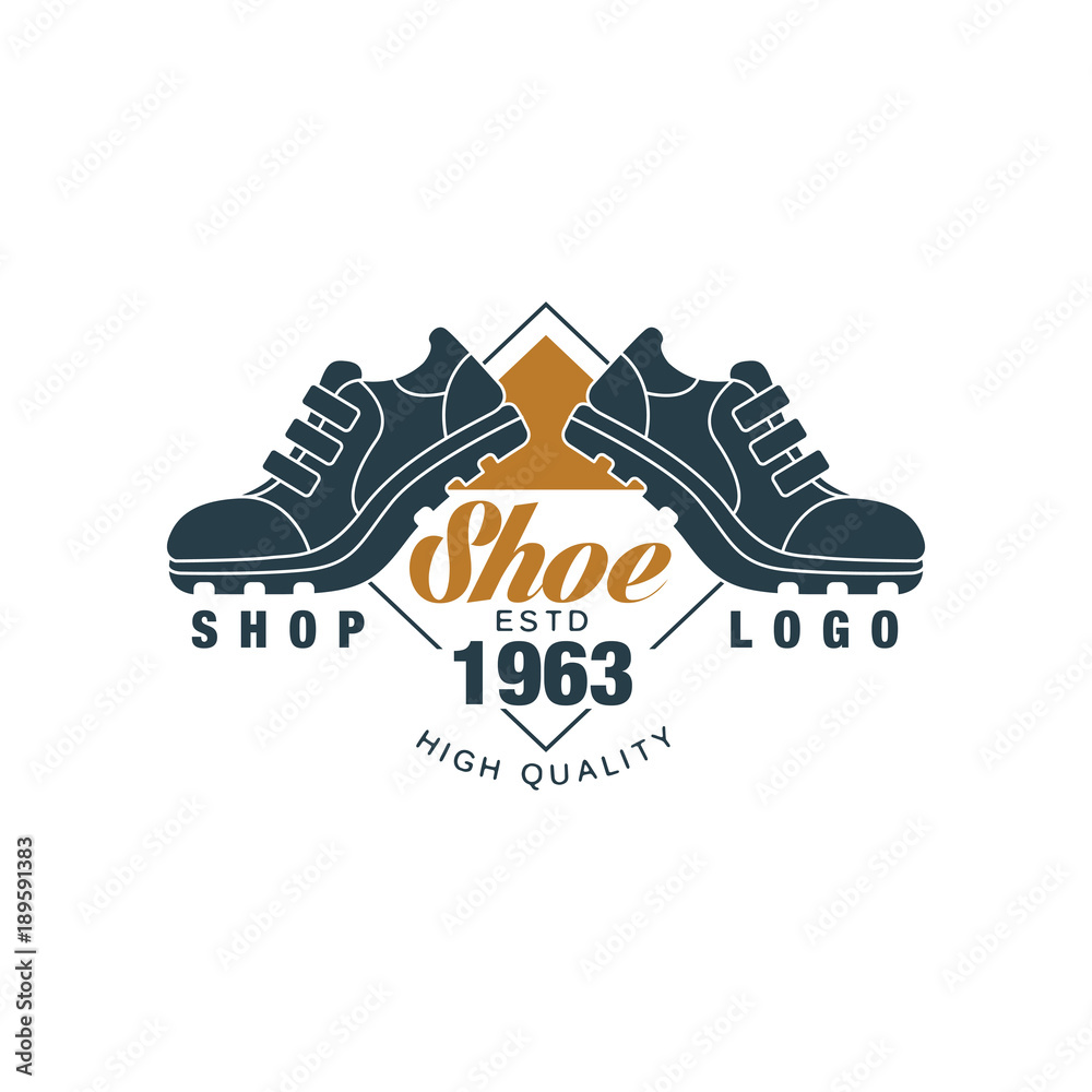 Shoe shop logo, estd 1963 vintage badge for footwear brand, shoemaker ...
