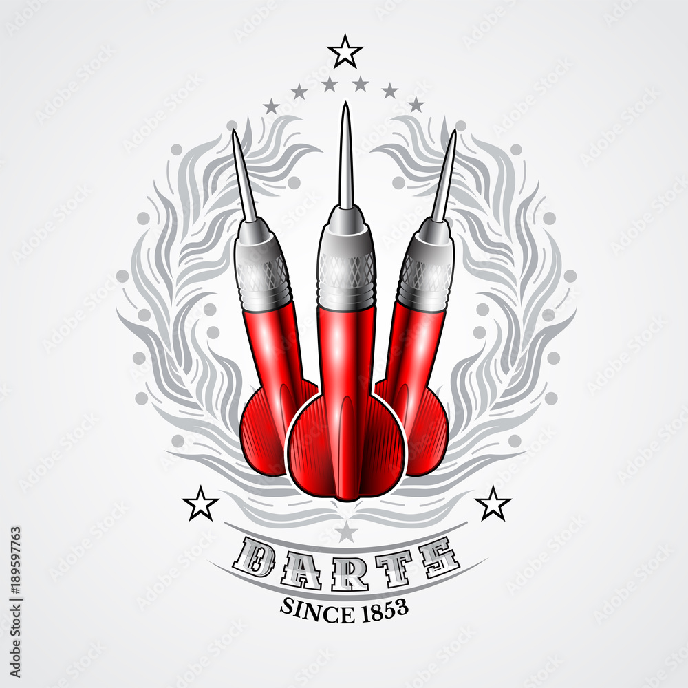 Three red darts in center of silver laurel wreath. Sport logo for any ...