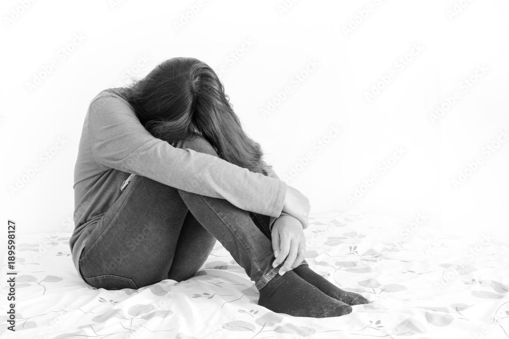 Sad Woman Hug Her Knee And Cry Sad Woman Sitting Alone In A Empty Room