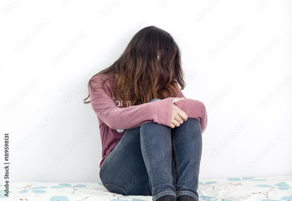 Sad Woman Hug Her Knee And Cry Sad Woman Sitting Alone In A Empty Room