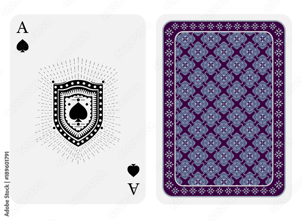 Ace of spades face and back side. Vector card template isolated on ...
