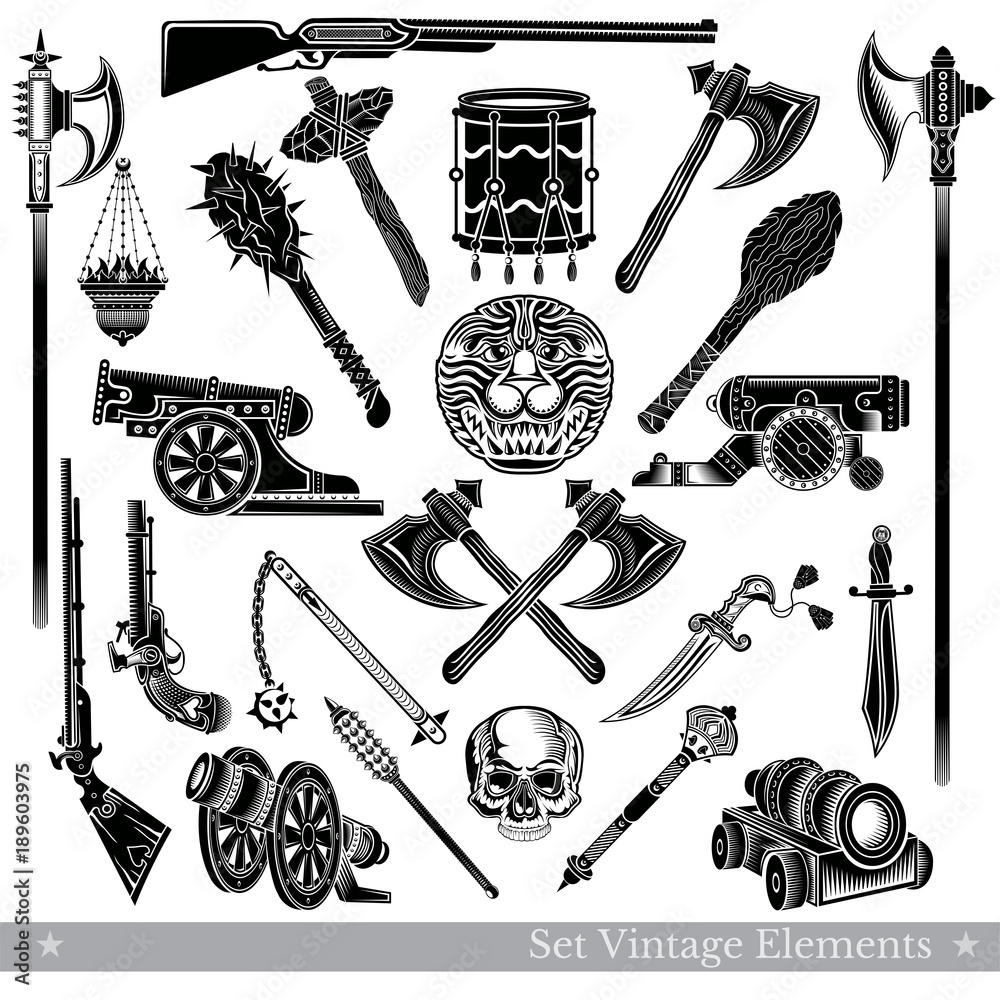 Big set of graphic ancient weapons Stock Vector | Adobe Stock