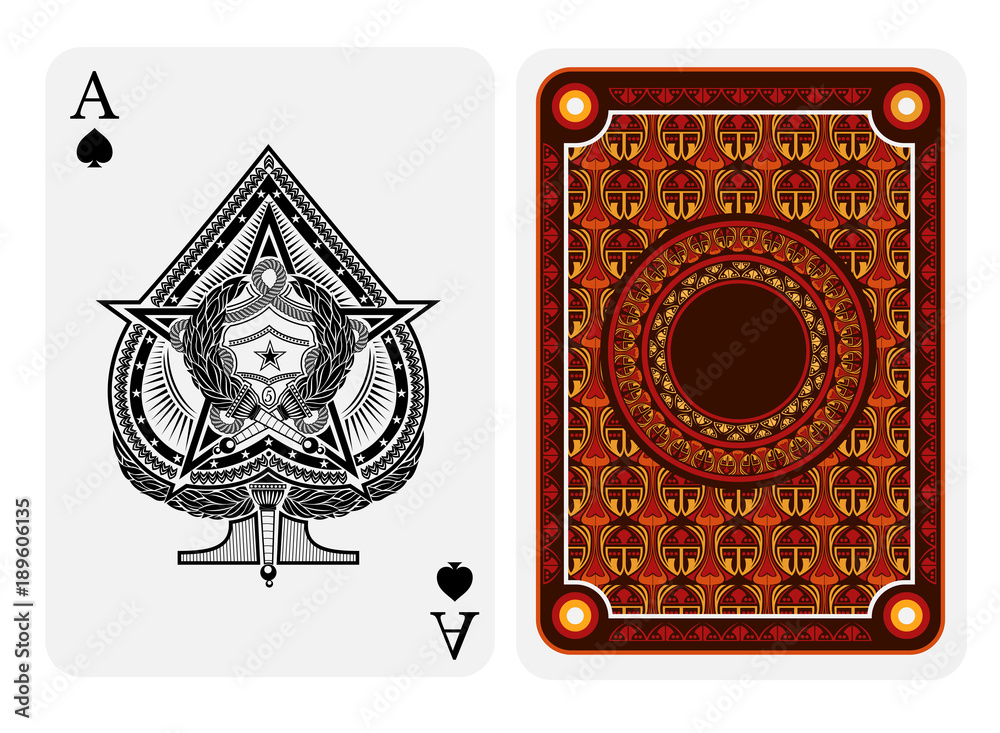 Ace of spades face with crossed torches with star and back with modern ...