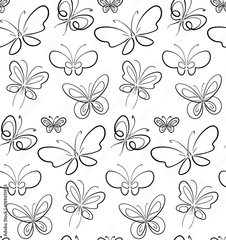 Butterfly set pattern Black on White simbols Stock Photo | Adobe Stock