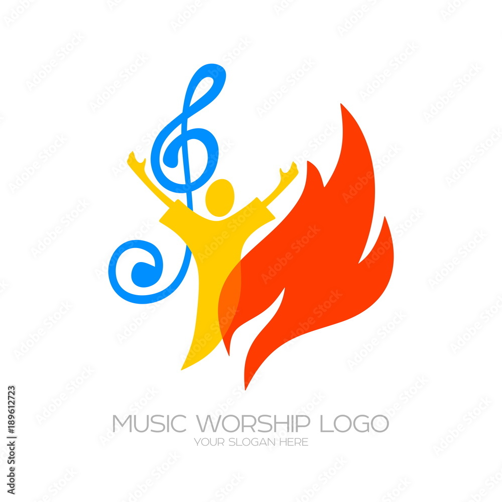 Music logo. Christian symbols. The believer worships Jesus Christ ...