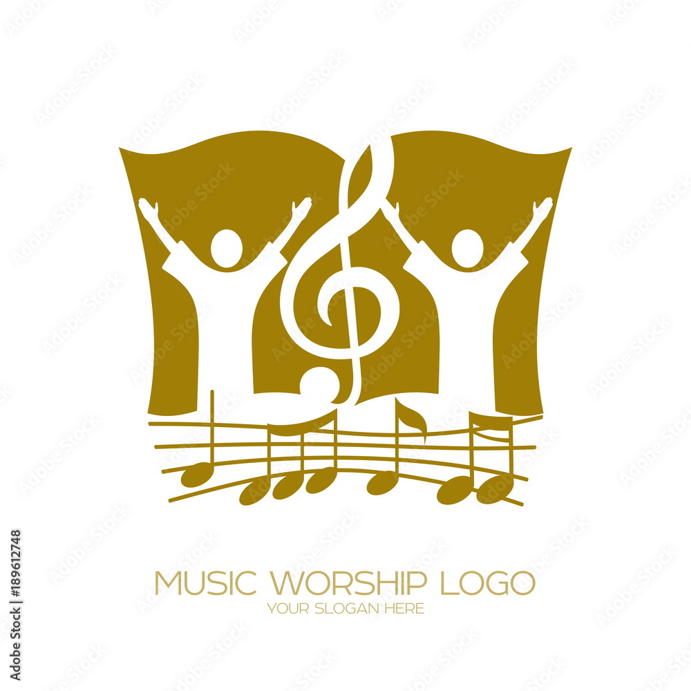 Music logo. Christian symbols. Worshiping God, people and the treble ...