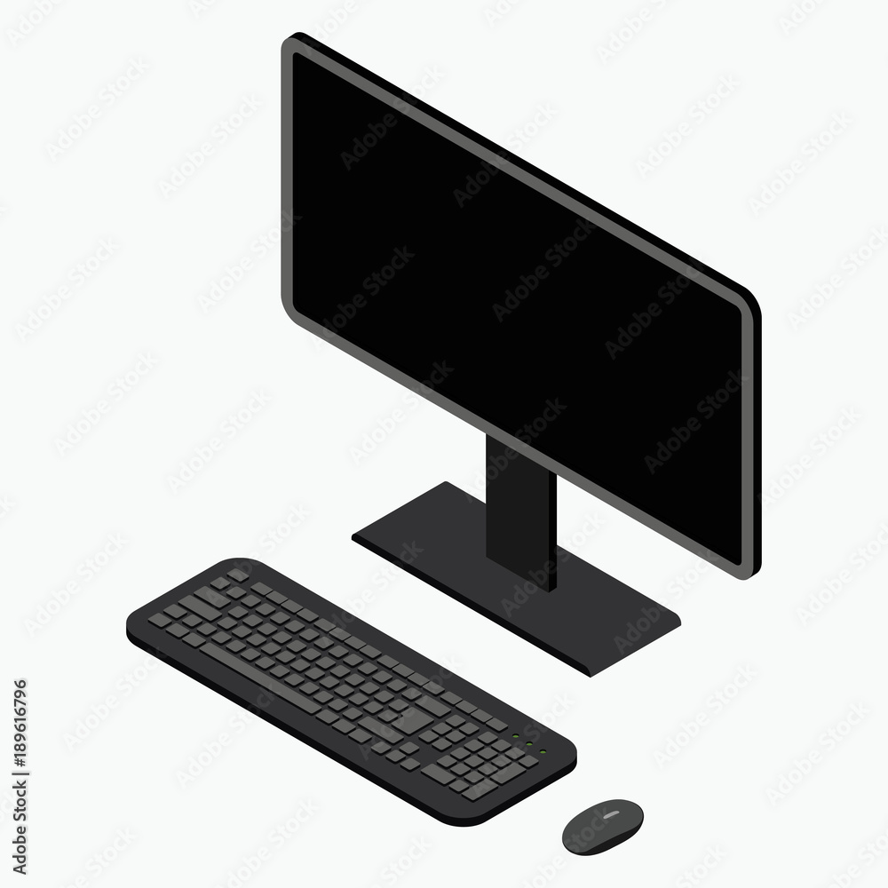 DESKTOP DISPLAY MONITOR, KEYBOARD AND MOUSE ISOMETRIC ILLUSTRATION ...