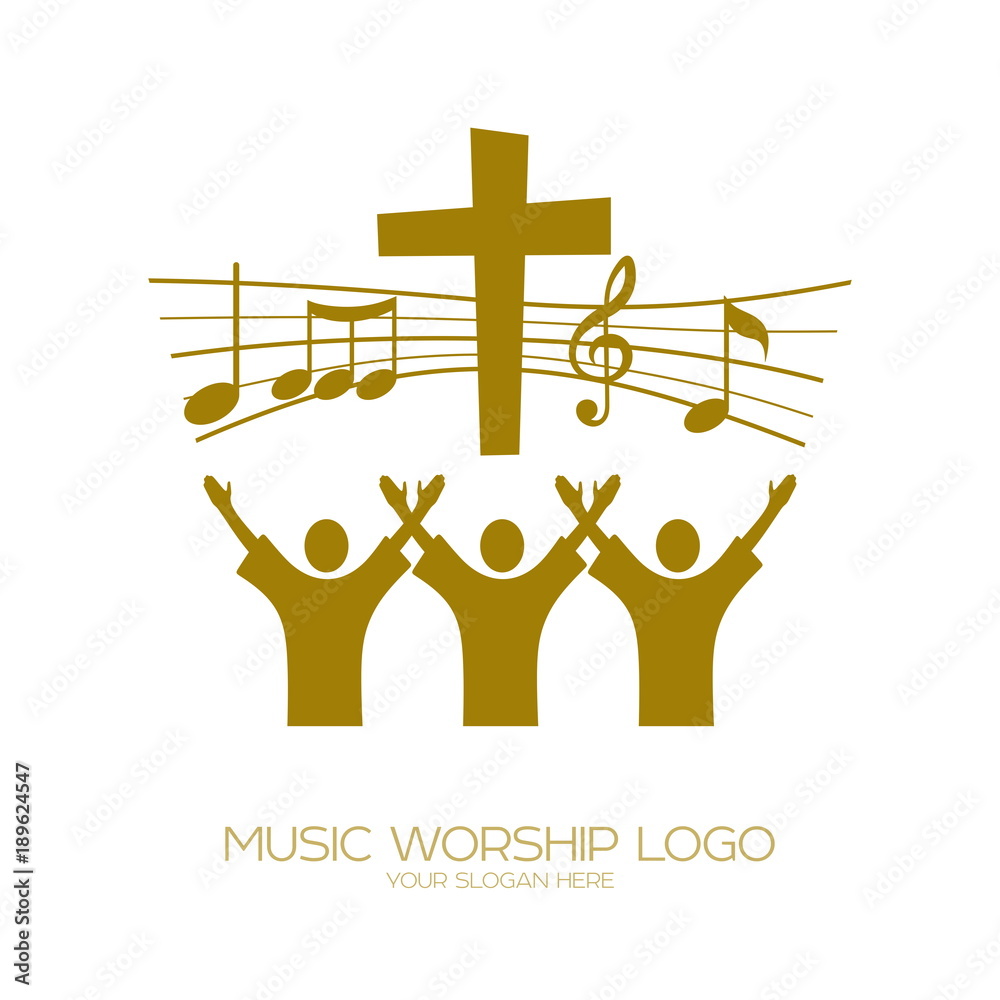 Music logo. Christian symbols. Believers in Jesus sing a song of ...