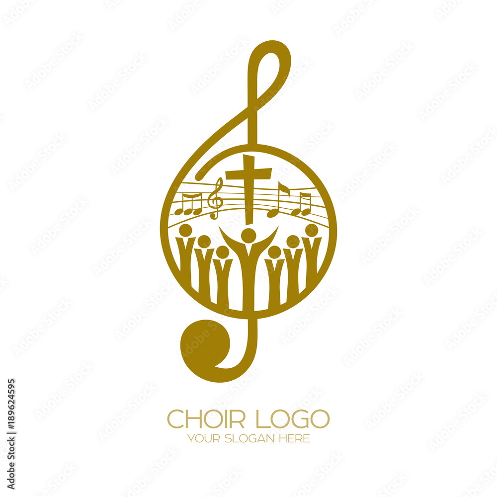 Music logo. Christian symbols. Believers in Jesus sing a song of ...