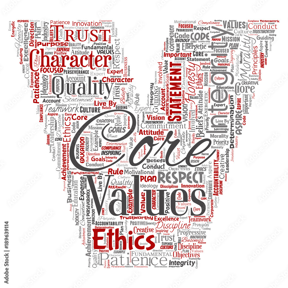 Vector conceptual core values integrity ethics letter font V concept ...