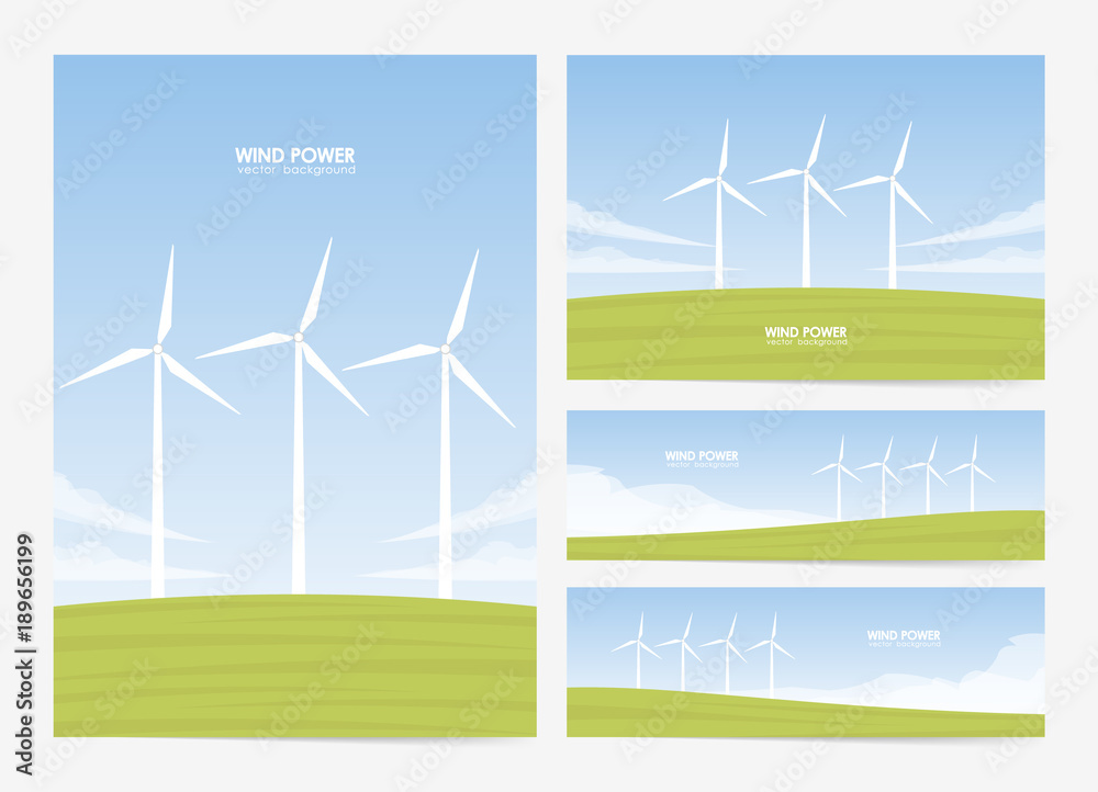 Vector illustration: Set of four layouts with Summer landscape with ...
