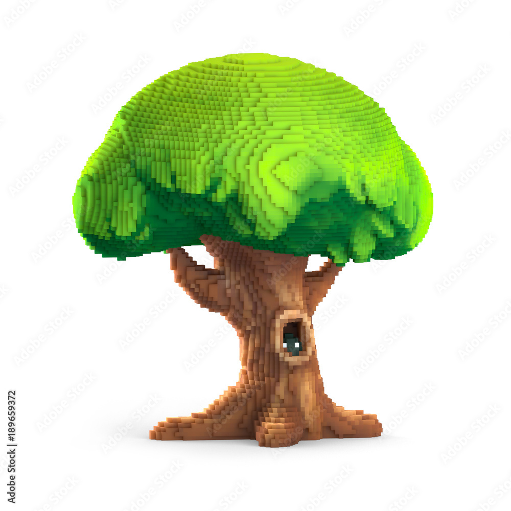 Voxel Low Poly cartoon magic oak Tree. 3D pixel Art for Design Project. Cubic 3d, Pixel art ...