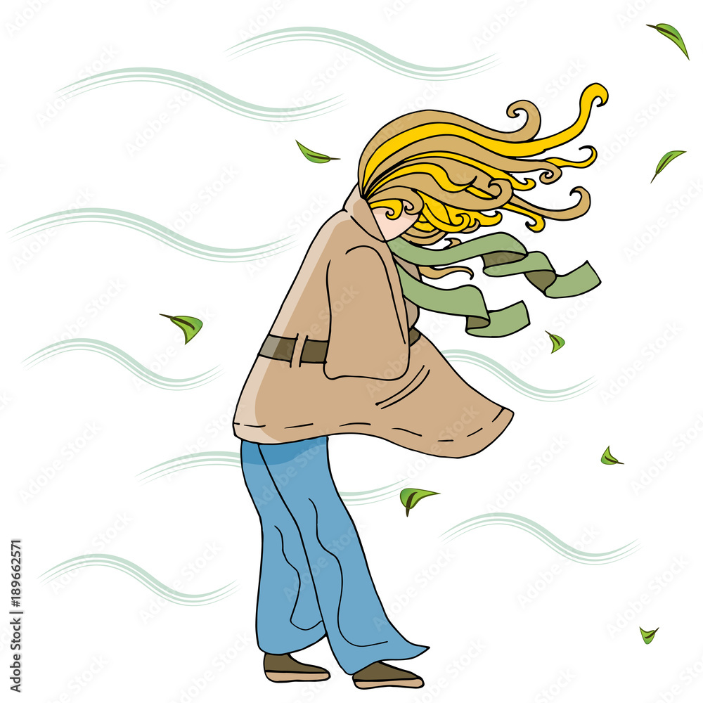 Woman Walking Outside on a Windy Day Cartoon Stock Vector | Adobe Stock
