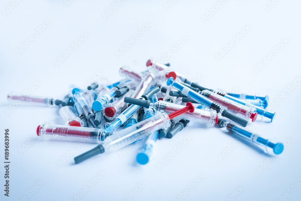 Pile of used syringes, everyday injections of insulin and heparin Stock ...