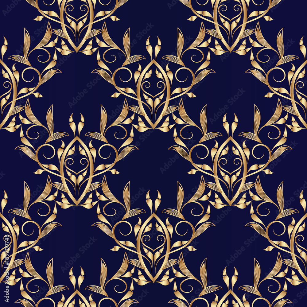 Dark Blue Damask Pattern