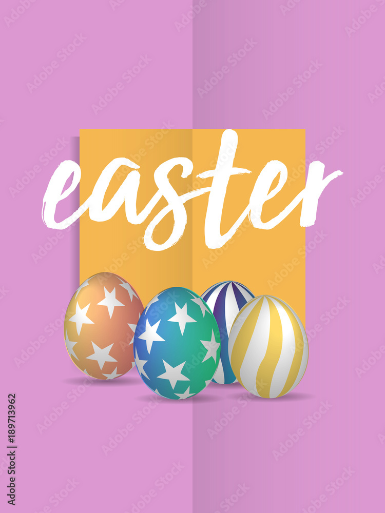 Handwritten Easter font with 3D Easter eggs paper card design in orange ...