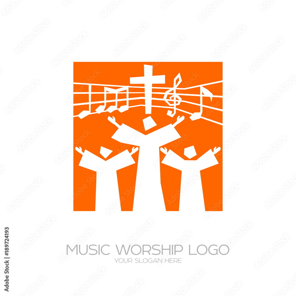 Music logo. Christian symbols. Believers in Jesus sing a song of ...