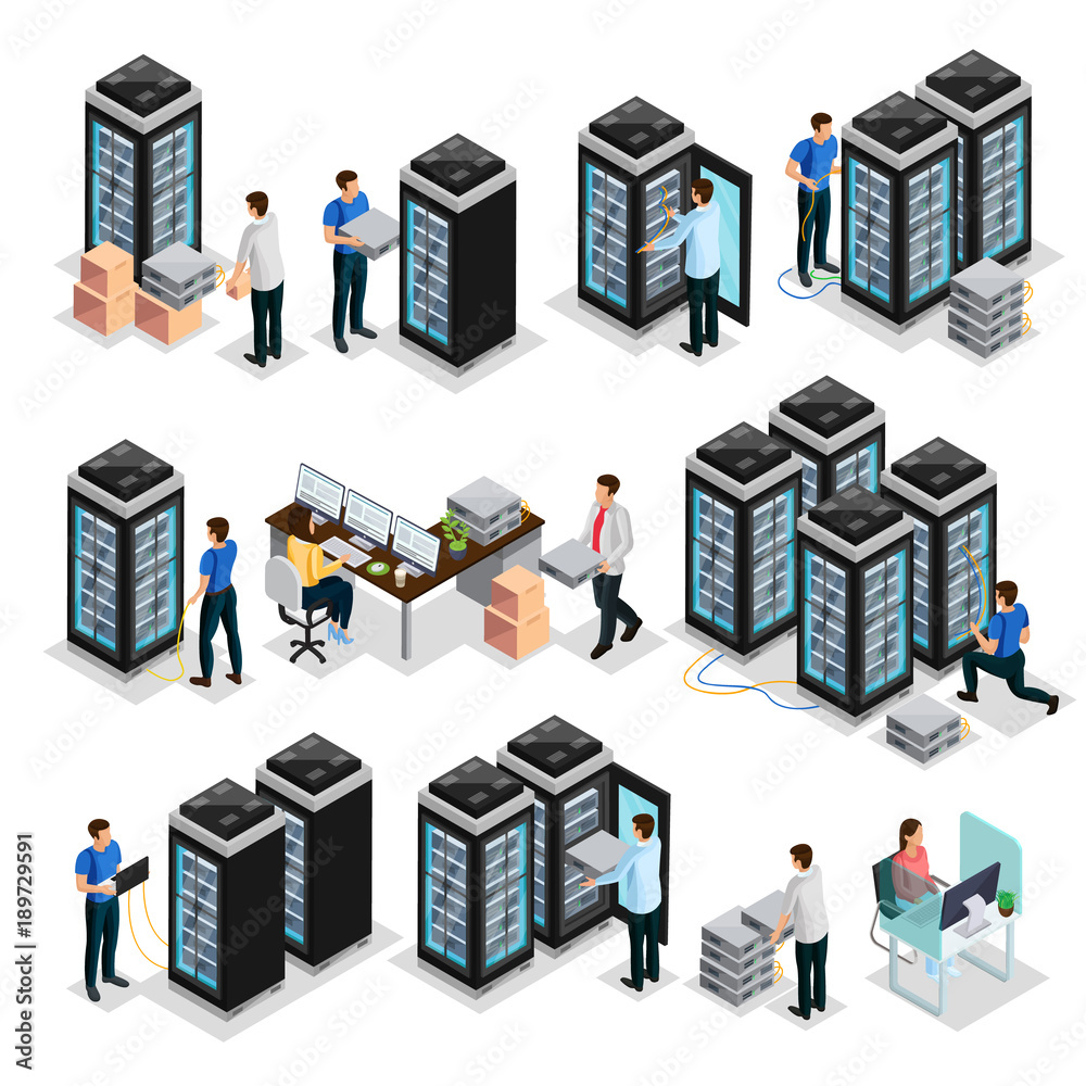 Isometric Data Center Collection Stock Vector | Adobe Stock