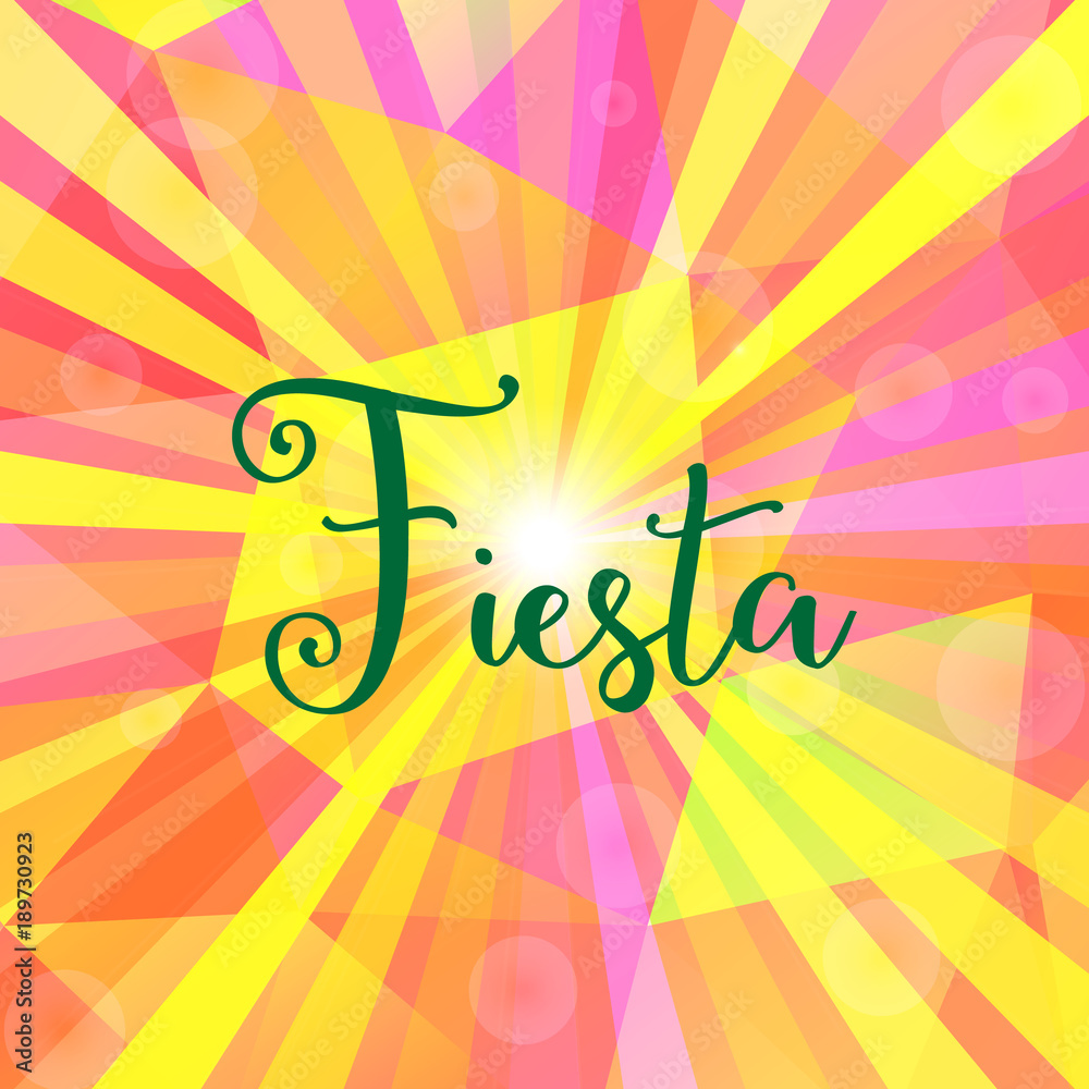 Bright colorful, festive background with triangles, rays and bokeh ...