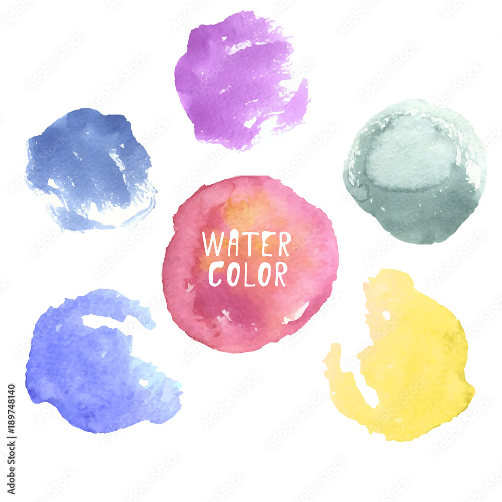 Vector colorful hand drawn watercolor circles, dots, splashes, spots on ...