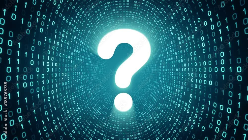 White question mark icon form cyan binary tunnel on cyan background ...