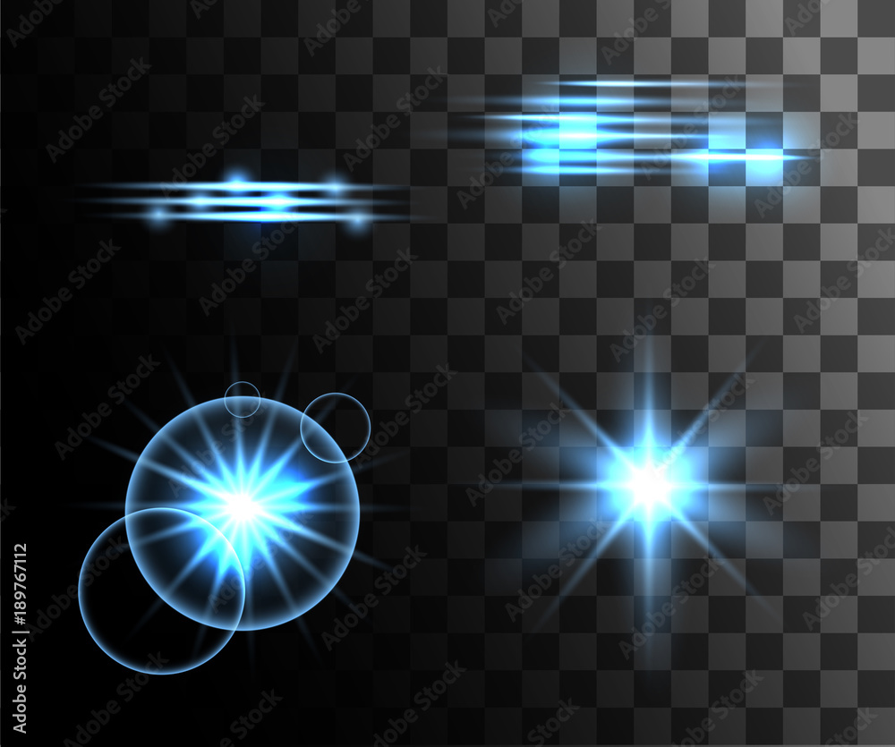 Set of blue vector light effects glowing light rings with particles ...
