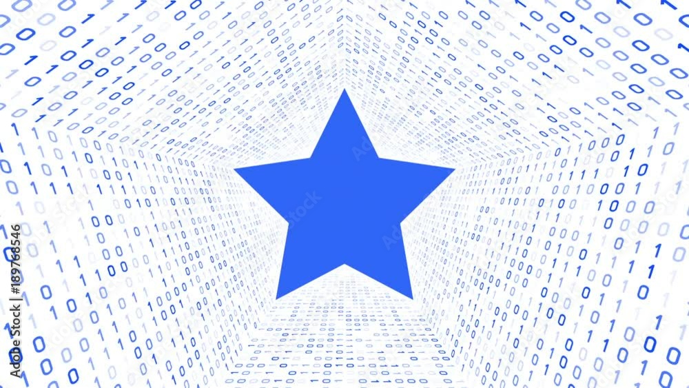 Blue star icon form blue binary tunnel on white background. Seamless ...