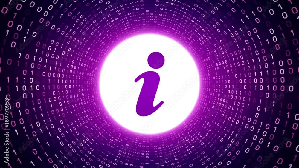 White information icon form purple binary tunnel on purple background ...