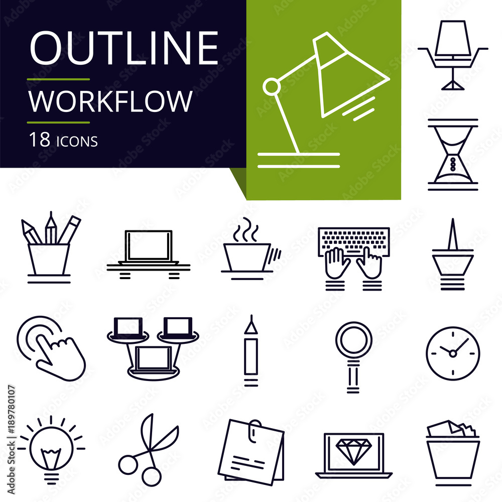 Set of outline icons of Workflow..Colorful icons for website, mobile ...