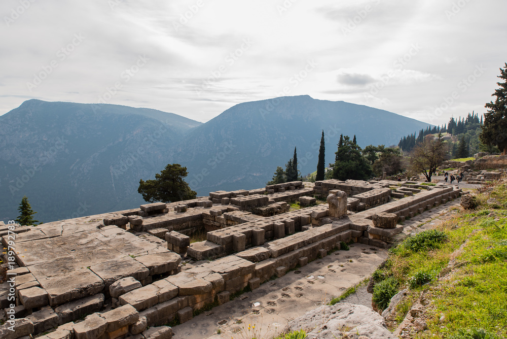Apollo Temple in Delphi and ancient theatre, an archaeological site in ...