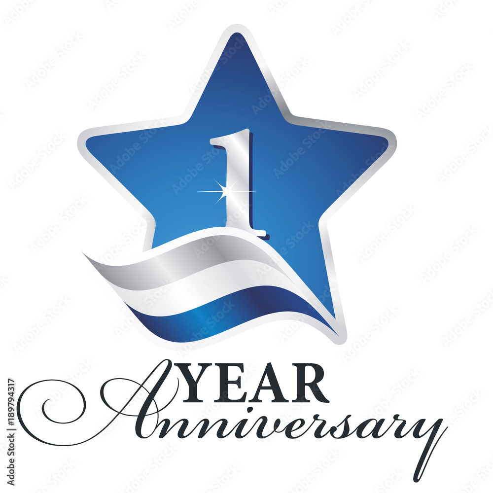 1 year anniversary isolated blue star flag logo icon Stock Vector ...