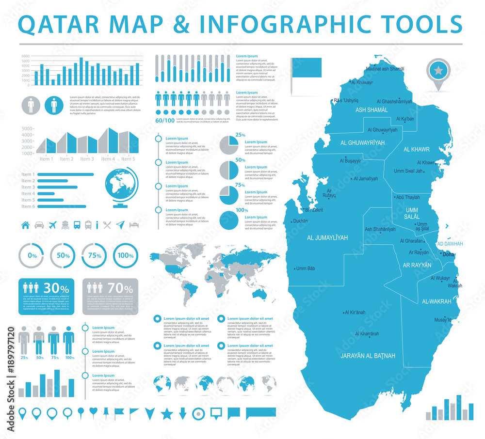 Qatar Map - Info Graphic Vector Illustration Stock Vector | Adobe Stock