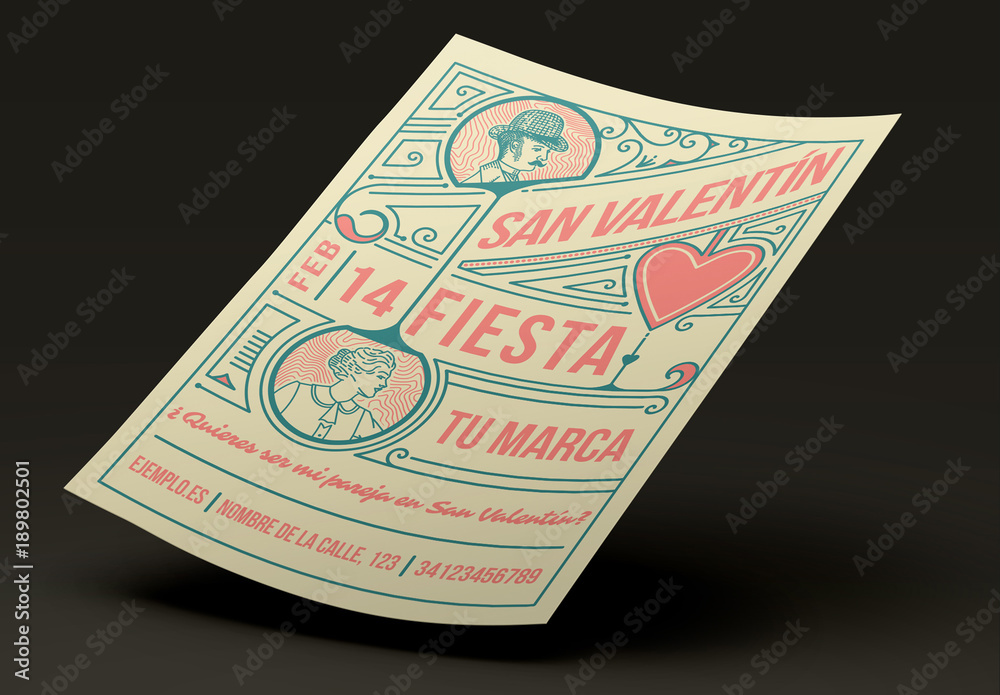 Modelo de Octavilla retro de fiesta del día de San Valentín do Stock ...