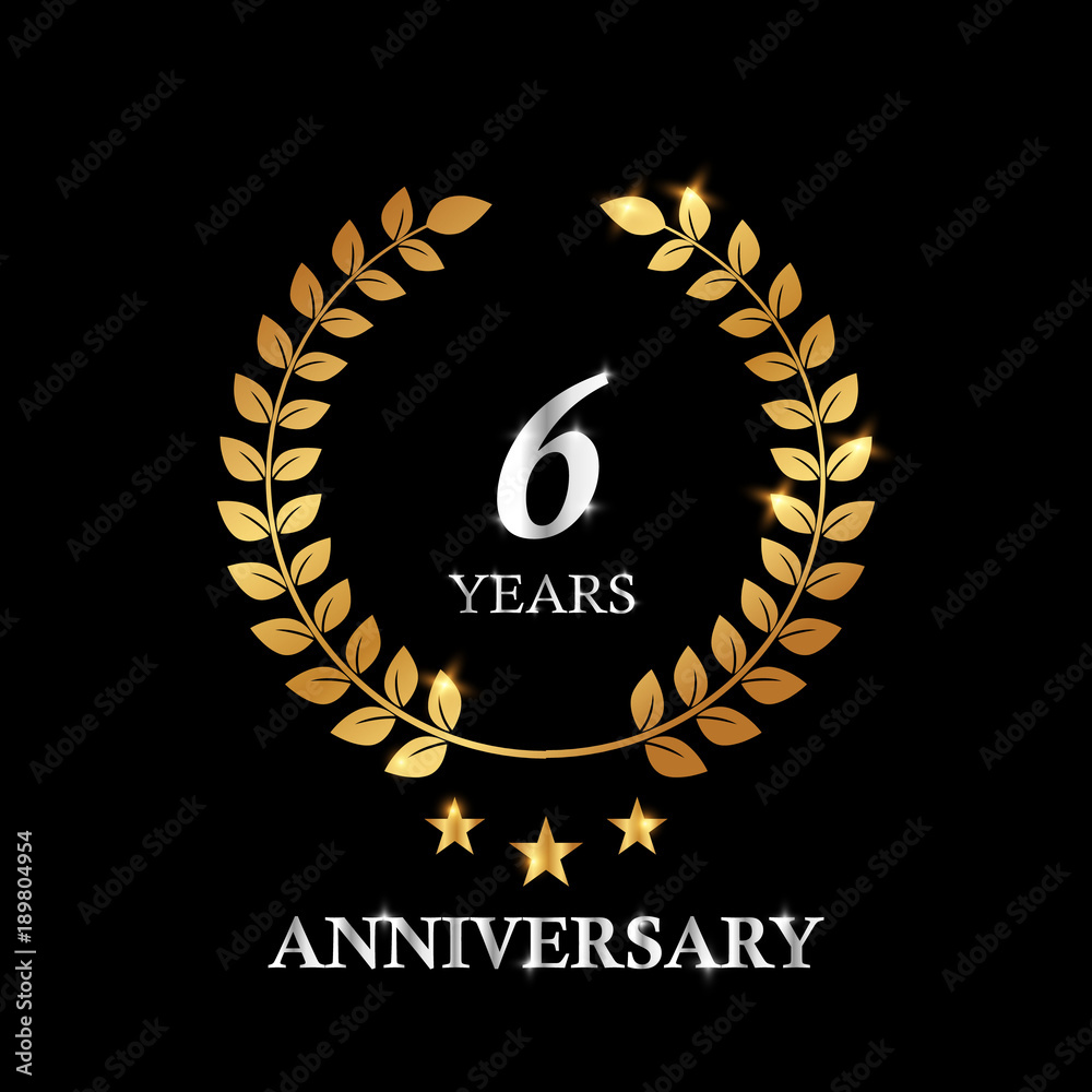 6 years gold anniversary celebration simple logo, isolated on dark ...