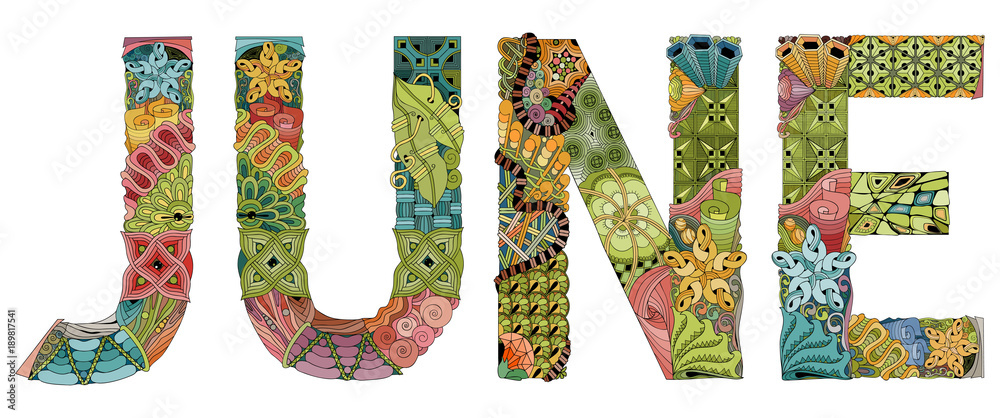Word JUNE. Vector decorative zentangle object Stock Vector | Adobe Stock