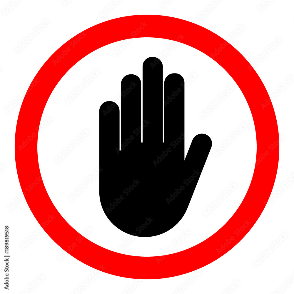 NO ENTRY sign. STOP HAND in red circle. Vector icon. Stock Vector ...