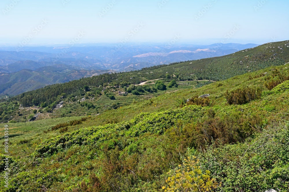 Elevated view of the mountains and countryside in the Monchique ...