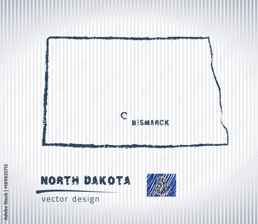 North Dakota vector chalk drawing map isolated on a white background ...