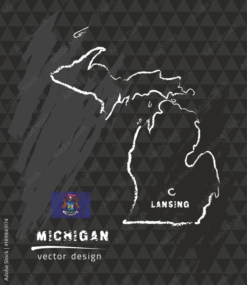 Map of Michigan, Chalk sketch vector illustration Stock Vector | Adobe ...