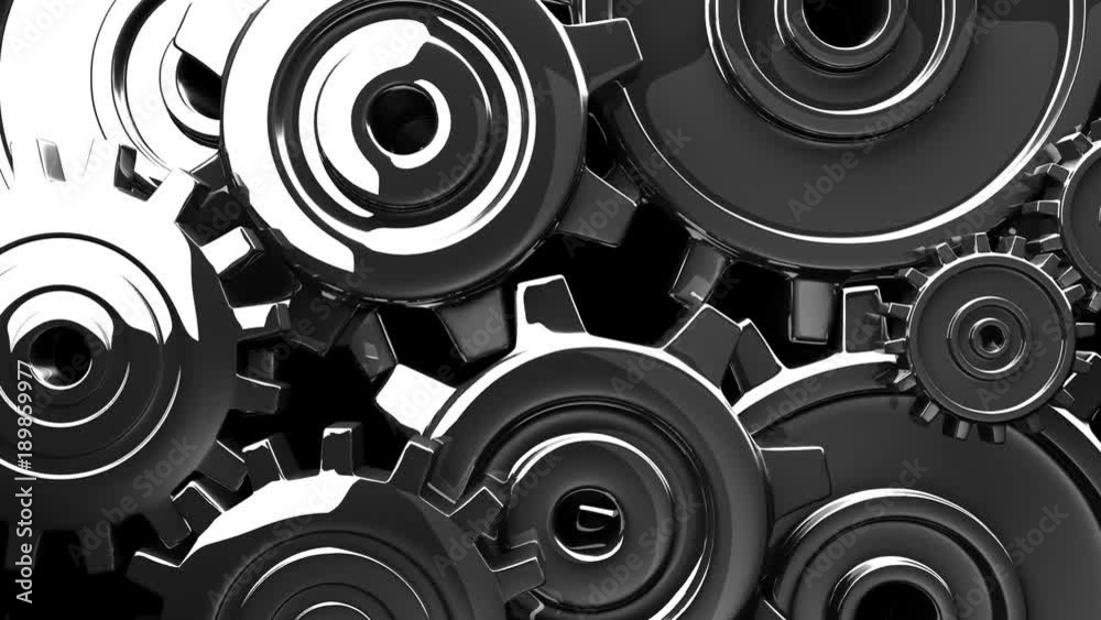 Metal Gears On Black Background.Loop able 3DCG render Animation. Stock ...