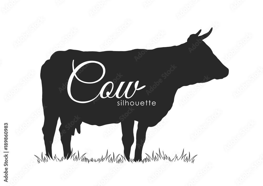 Hand drawn Cow Silhouette Isolated on white background Stock Vector ...