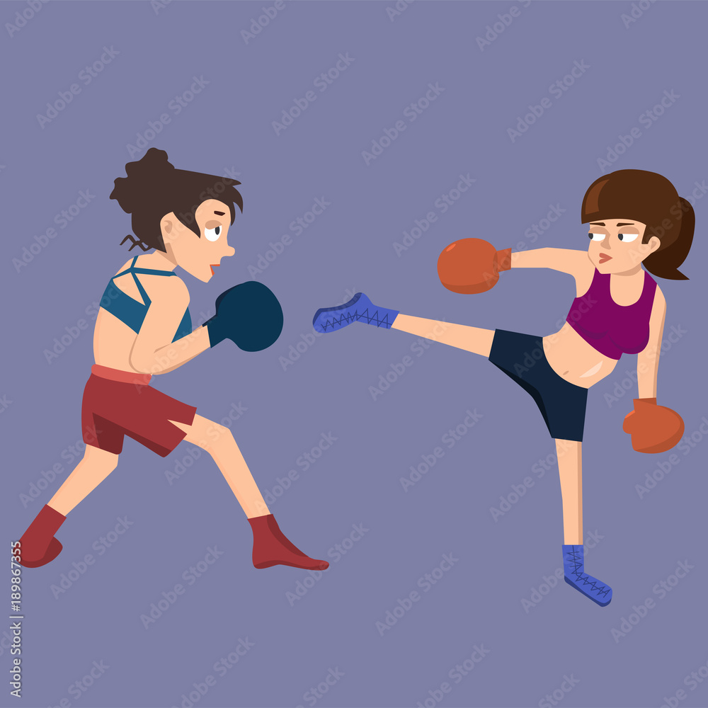 female kickboxing sparring vector cartoon Stock Vector | Adobe Stock