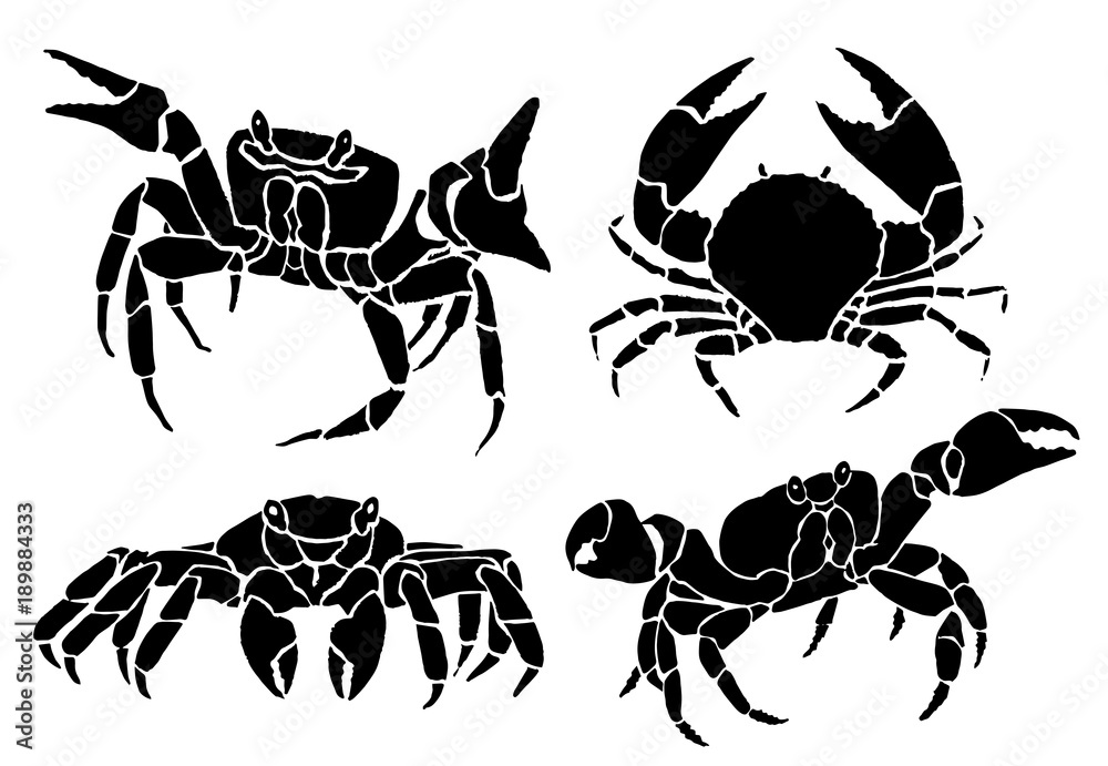 Graphical set of crabs isolated on white background,vector sea food ...