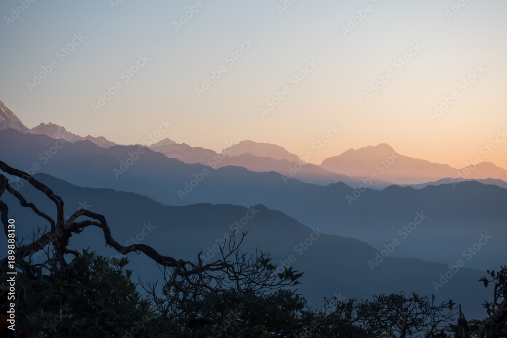 Wonderful wave-like shades of colors in a mountain landscape. Sunrise ...