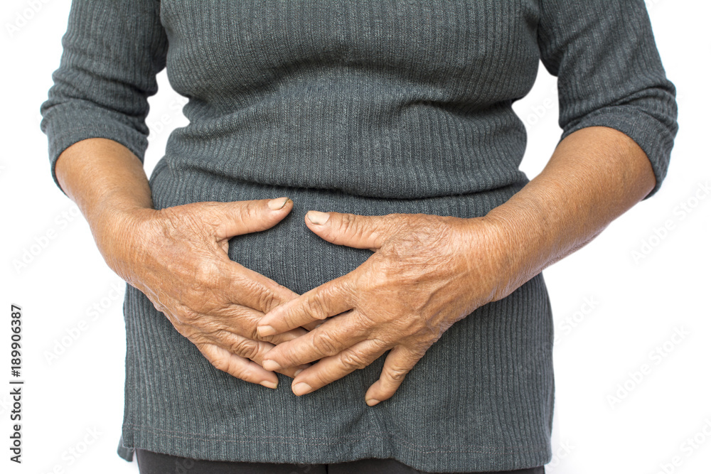 Old woman diarrhea on white background ,Illness of the elderly problem ...