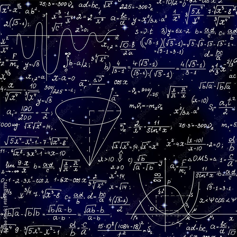 Mathematical vector endless seamless pattern with formulas, figures and ...