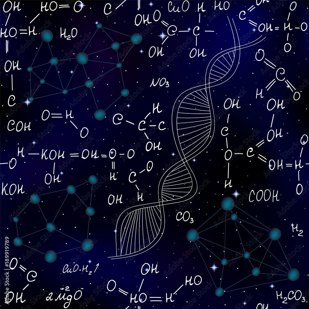 Vecteur Stock Scientific chemistry vector seamless pattern with ...