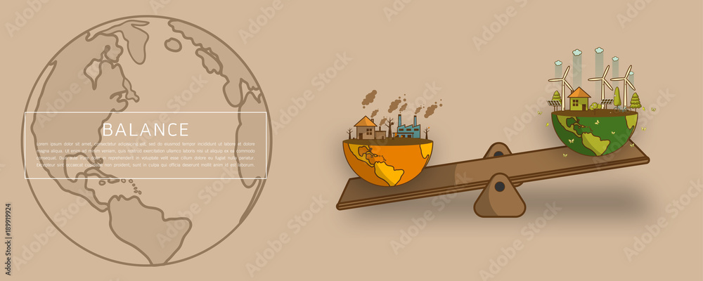 World globe on a scale Balance concept vector illustration Stock Vector ...